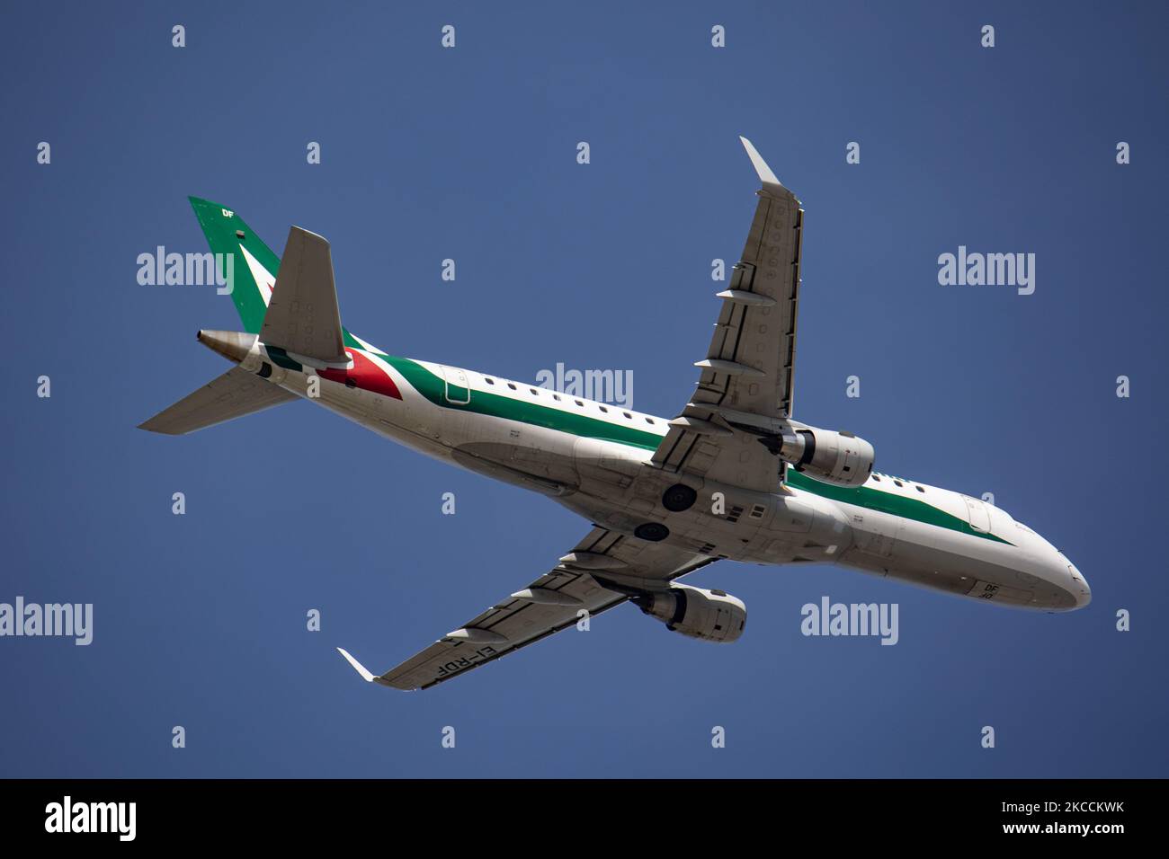 Alitalia Cityliner Embraer ERJ-175 aircraft as seen during takeoff and ...