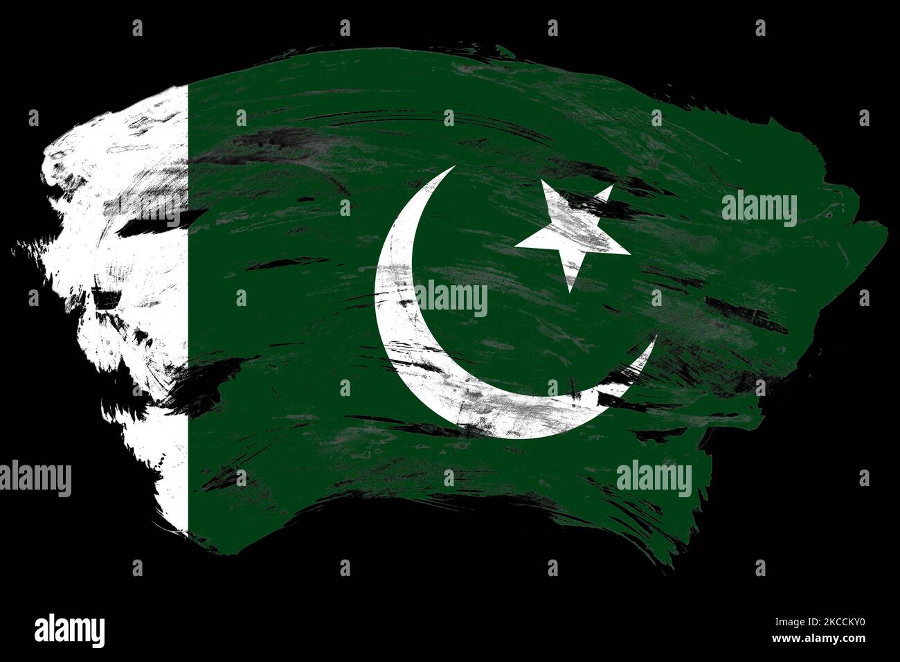 Pakistan flag on distressed black stroke brush background Stock Photo ...