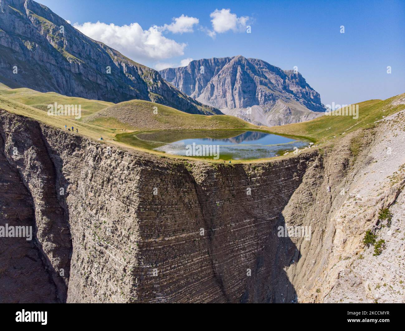 Panoramic aerial view of a drone of Drakolimni lake of Tymfi mountain ...