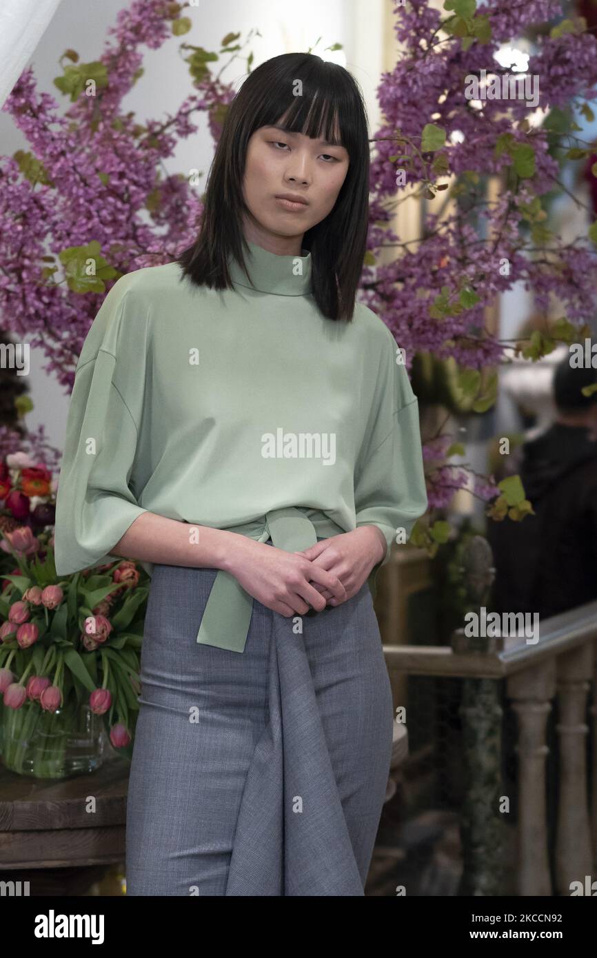 A model walks the runway at the Juanjo Oliva Fashion Week Madrid show ...