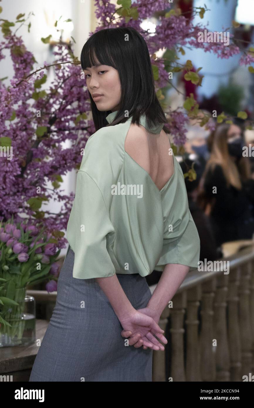 A model walks the runway at the Juanjo Oliva Fashion Week Madrid show ...