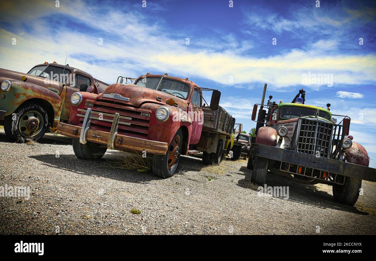 Classic Work Trucks Patina under the New Mexico Desert Sky Stock Photo ...