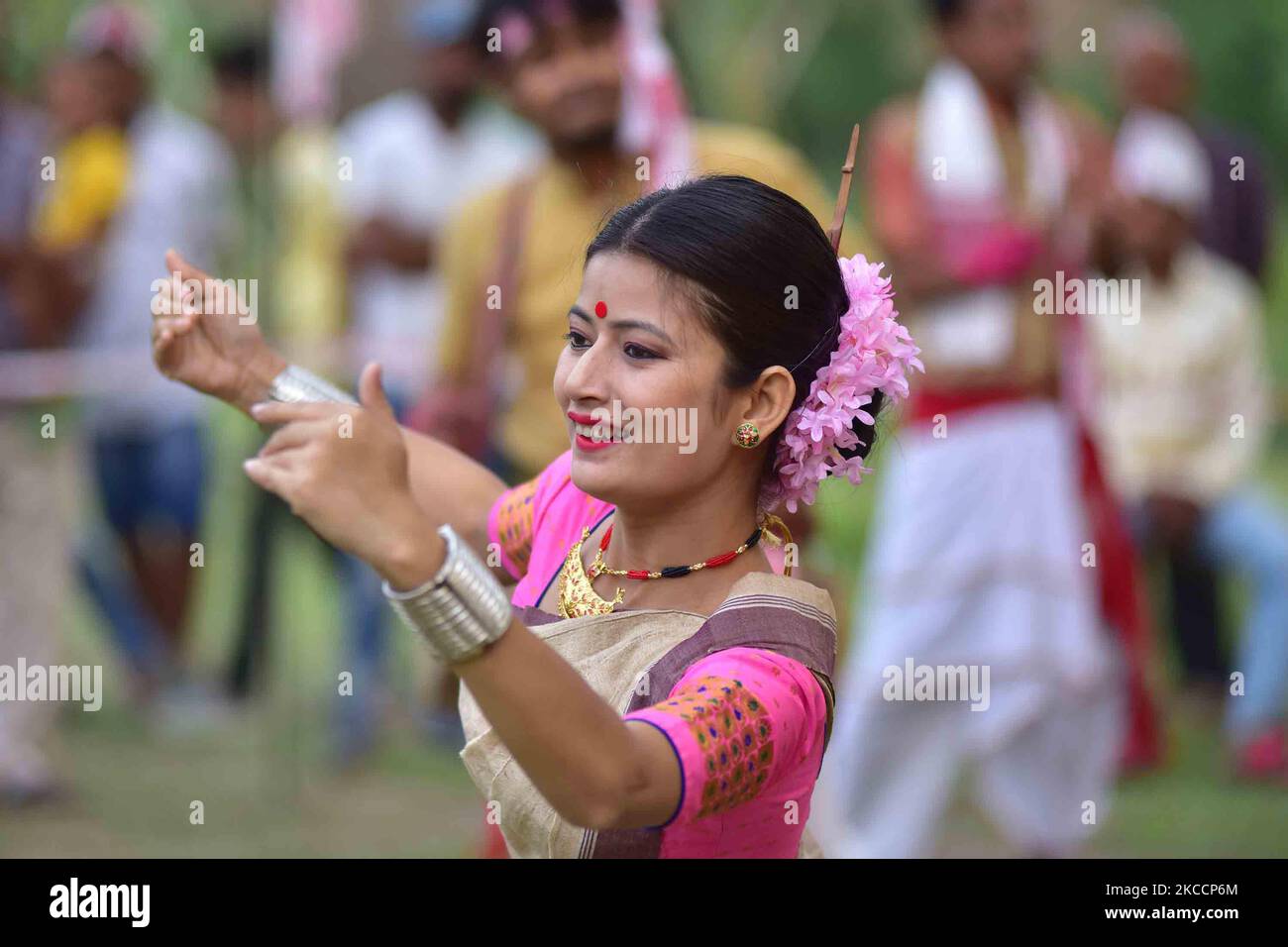Assamese girls in traditional attire perform Bihu dance to celebrate ...
