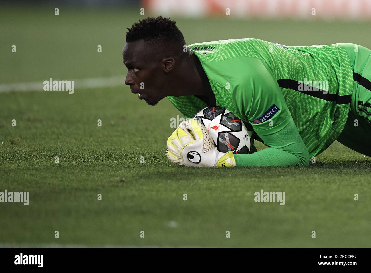 Edouard Mendy of Chelsea makes a save during the UEFA Champions League ...