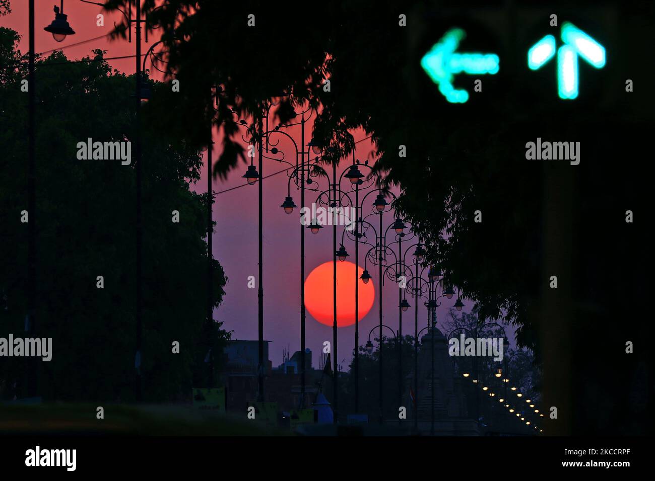 A view of Sunset from walled city of Jaipur, Rajasthan, India, April 15 ...