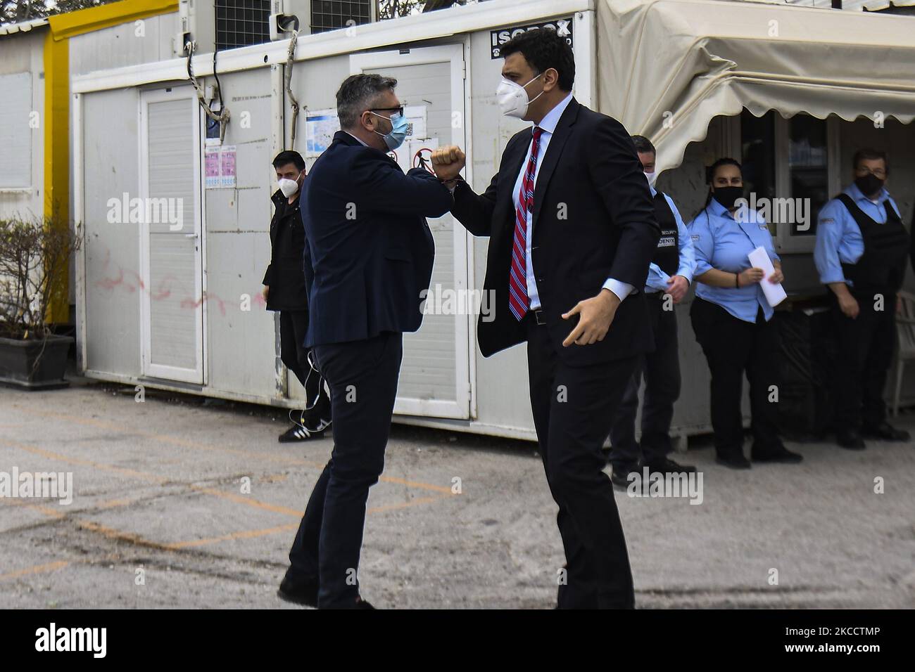 Greek Health Minister Vassilis Kikilias and Hans Henri Kluge, regional ...
