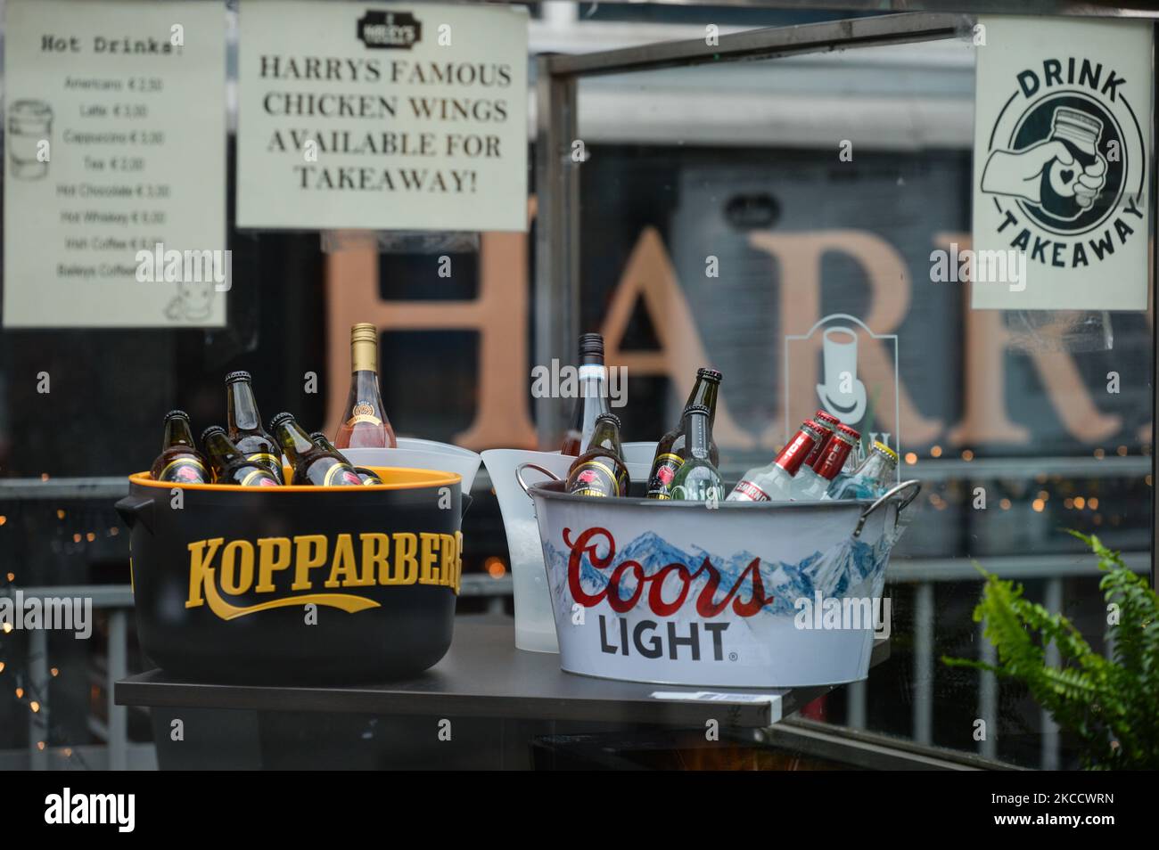 Take away alcoholic drinks on display in Dublin city center, during the ...