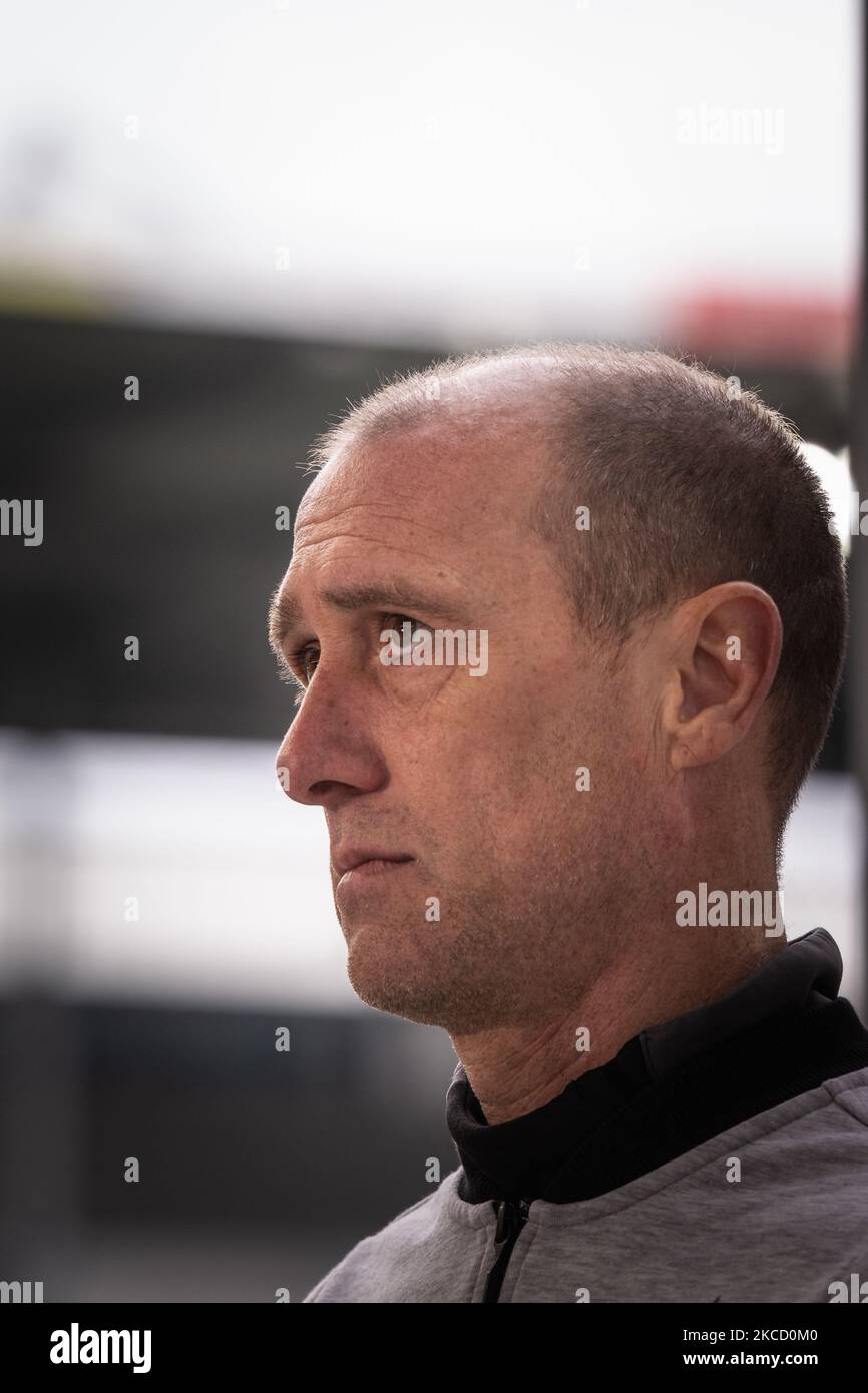Joe Enochs of Zwickau gives an interview after the 3. Liga match ...