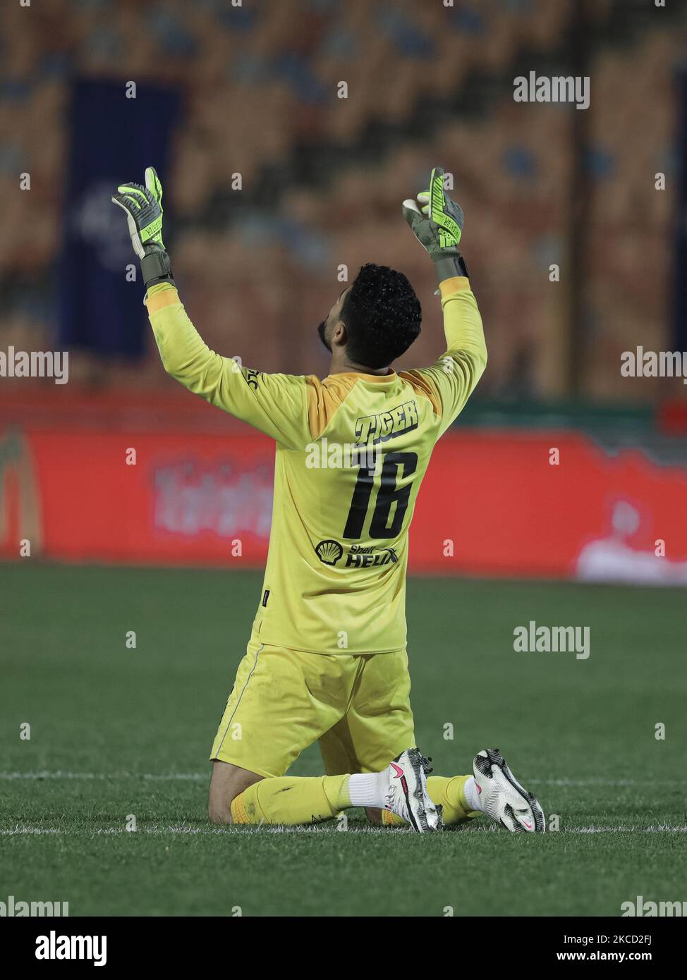 Goalkeeper Aly Lotfy of Al Ahly SC Celebrate After saved the pinalty ...