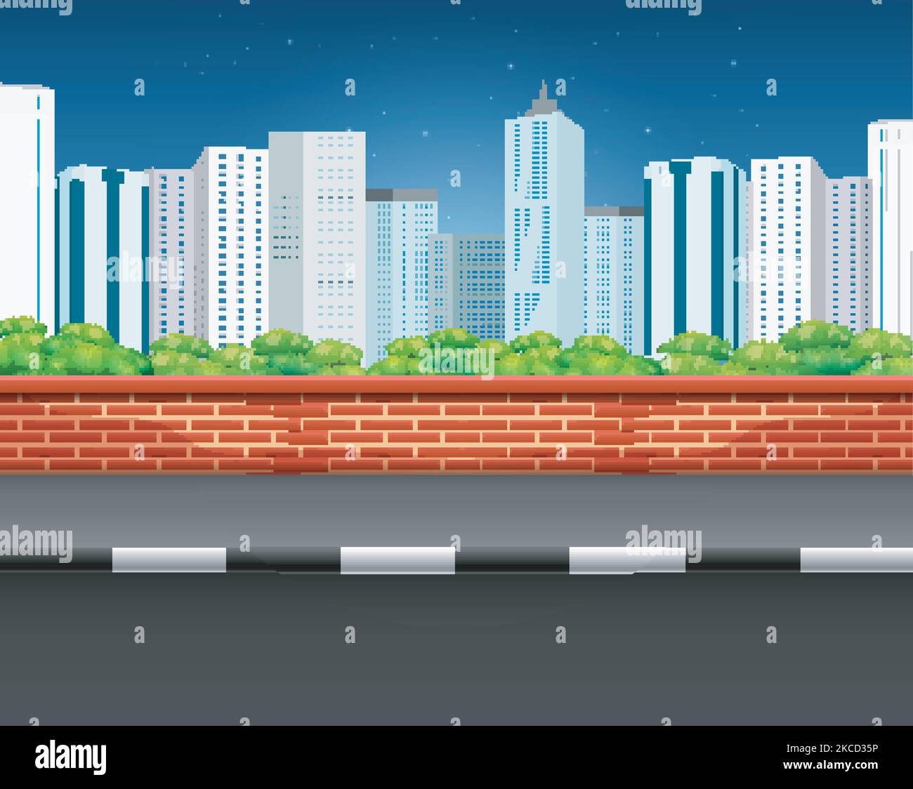 Scenery of a street with brick fence and cityscape Stock Vector Image ...