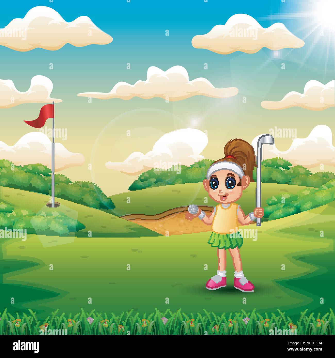 Joyful a girl playing golf in the court Stock Vector Image & Art - Alamy