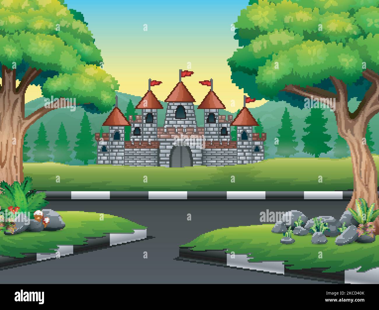 Nature scene with road to castle Stock Vector Image & Art - Alamy
