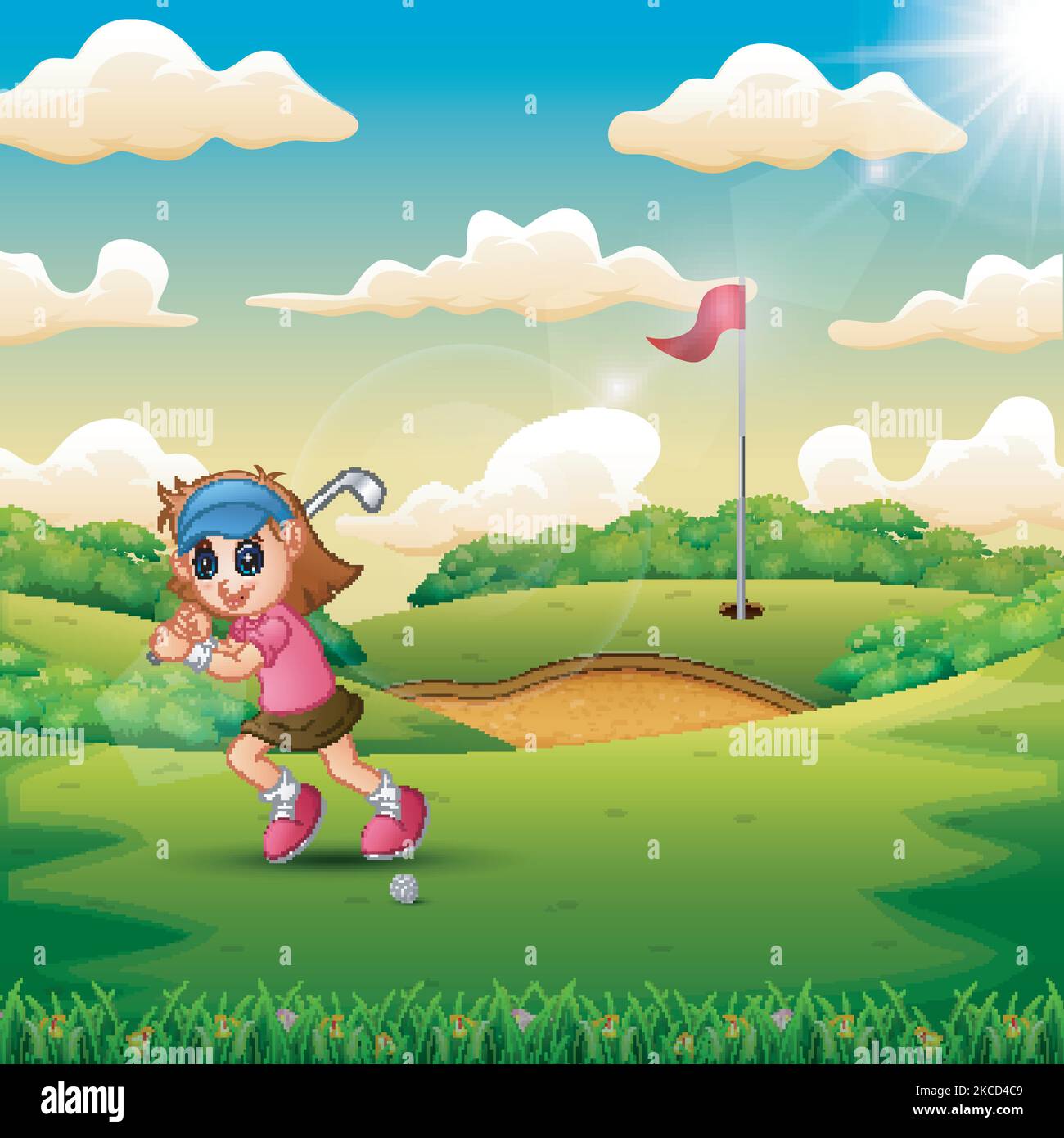 Joyful a girl playing golf in the court Stock Vector Image & Art - Alamy