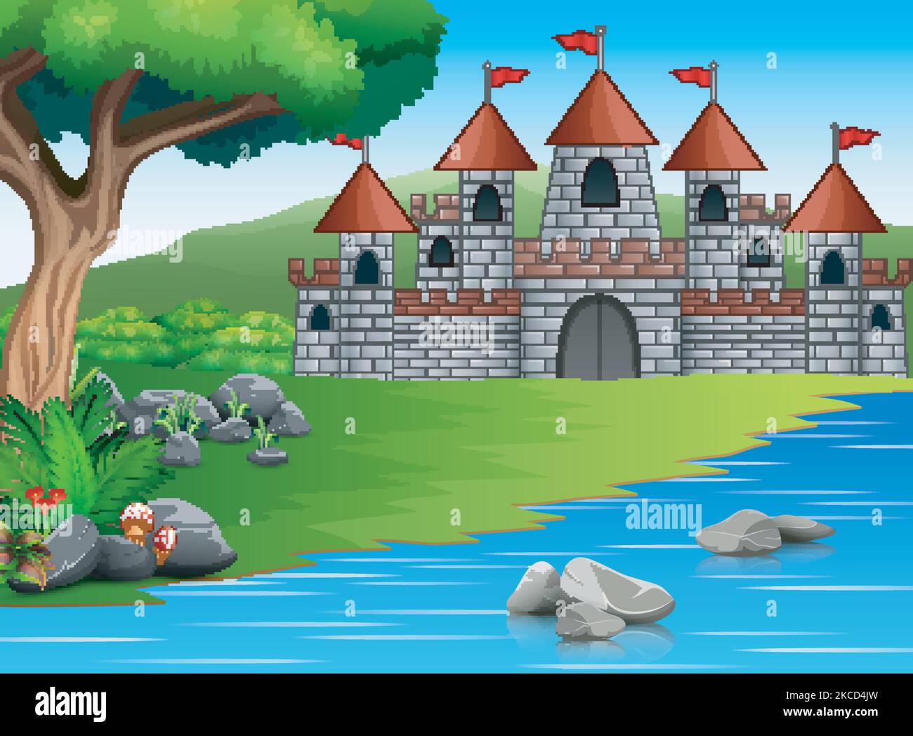 Nature scene with castle and a pond Stock Vector Image & Art - Alamy
