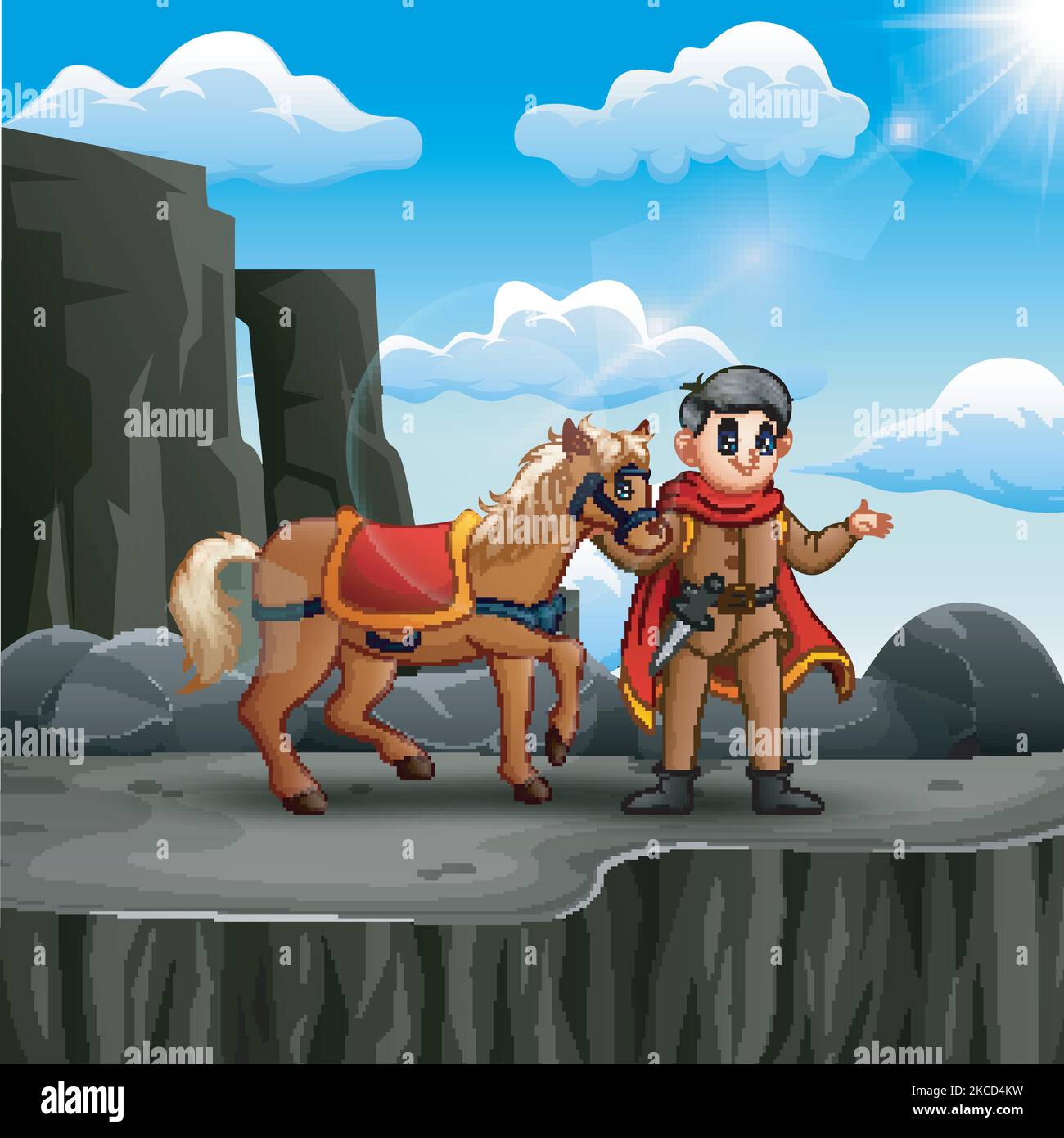 Prince with his horse on the cliff Stock Vector Image & Art - Alamy