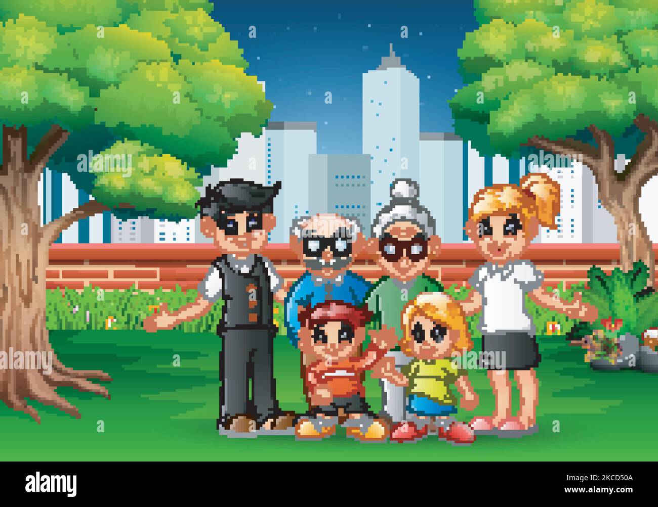 Cartoon family members having fun in the city park Stock Vector Image ...