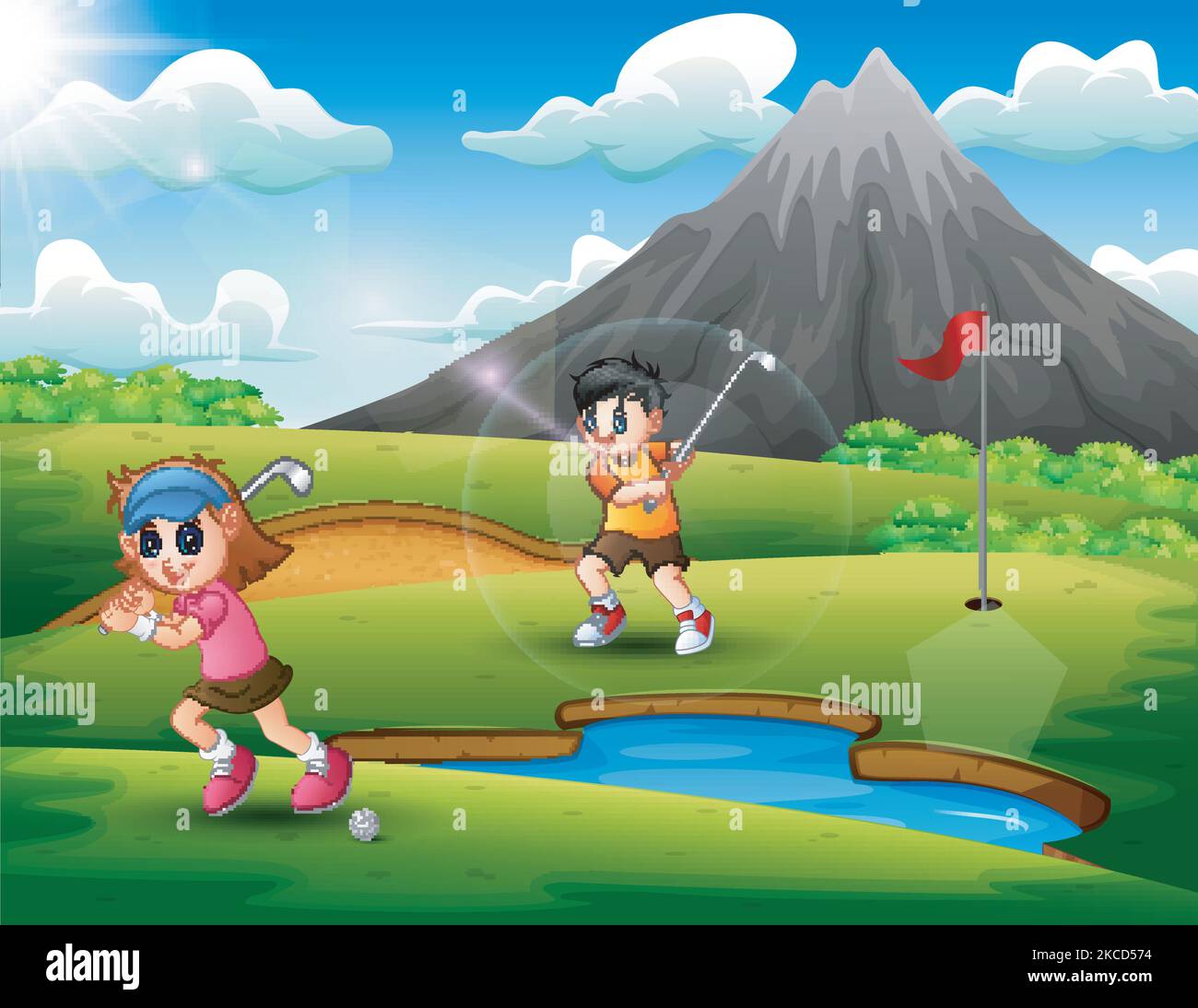 Kids are playing golf in the beautiful nature Stock Vector Image & Art ...