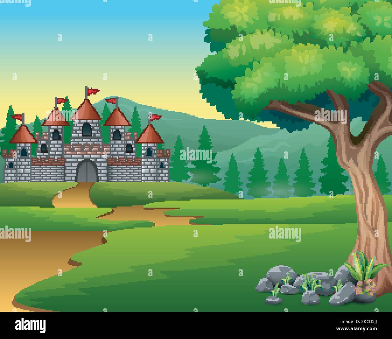 Nature scene with road to castle Stock Vector Image & Art - Alamy