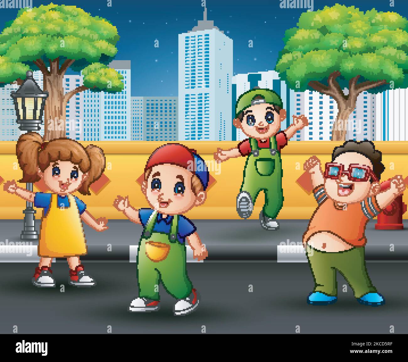Children hanging out on the sidewalk Stock Vector Image & Art - Alamy