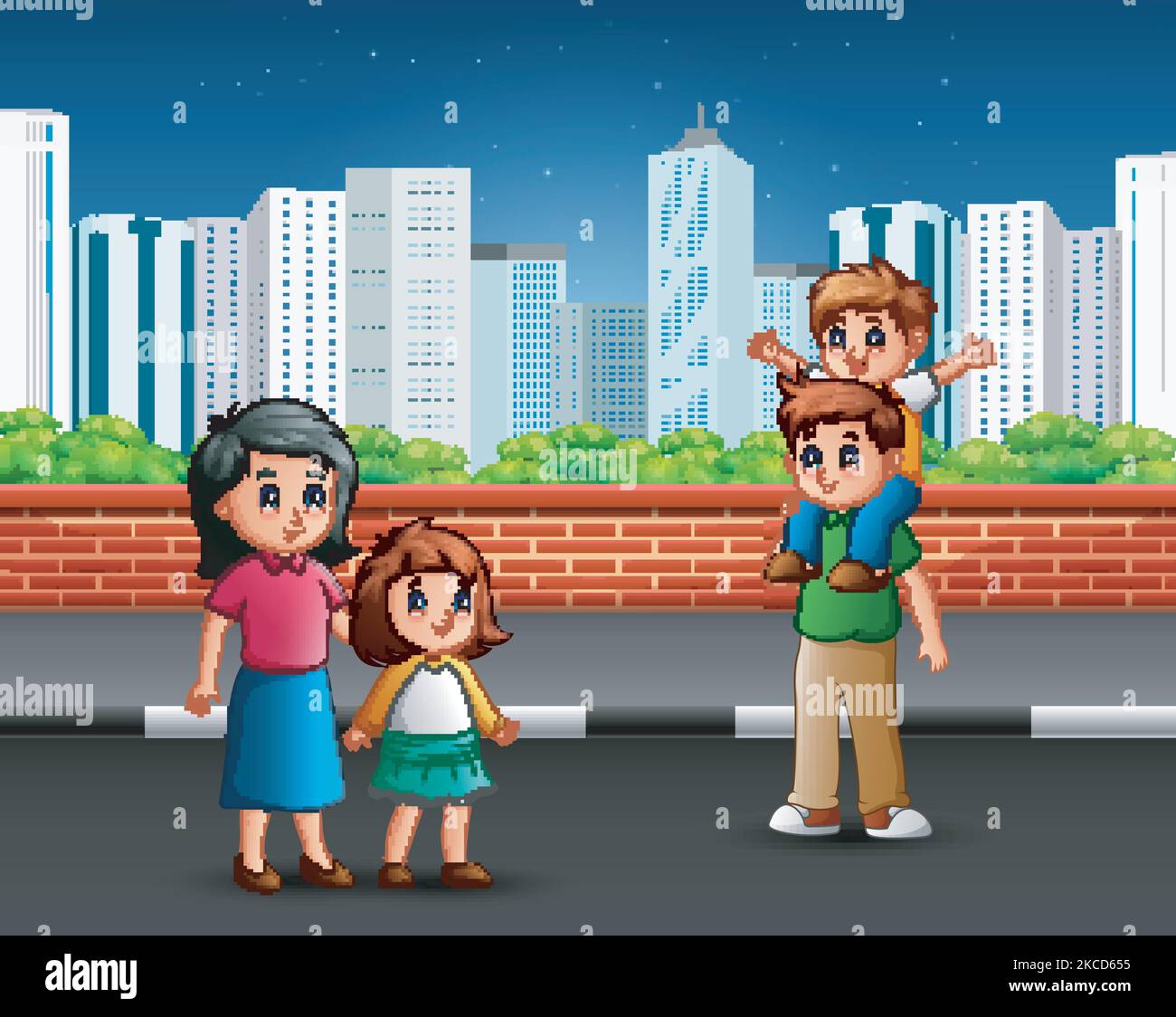 Family standing on the sidewalk Stock Vector Image & Art - Alamy