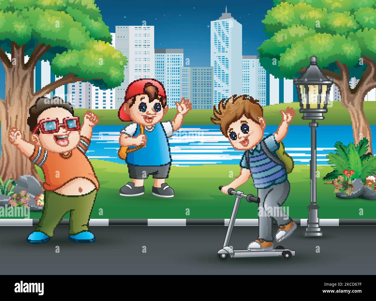 Happy children playing in the park road Stock Vector Image & Art - Alamy