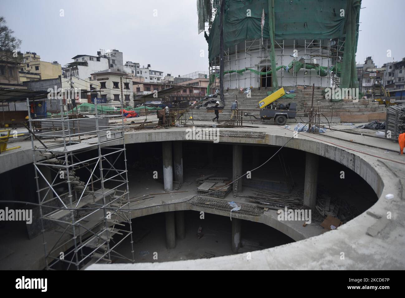 Workers working on the newly constructed historic Dharahara tower in ...
