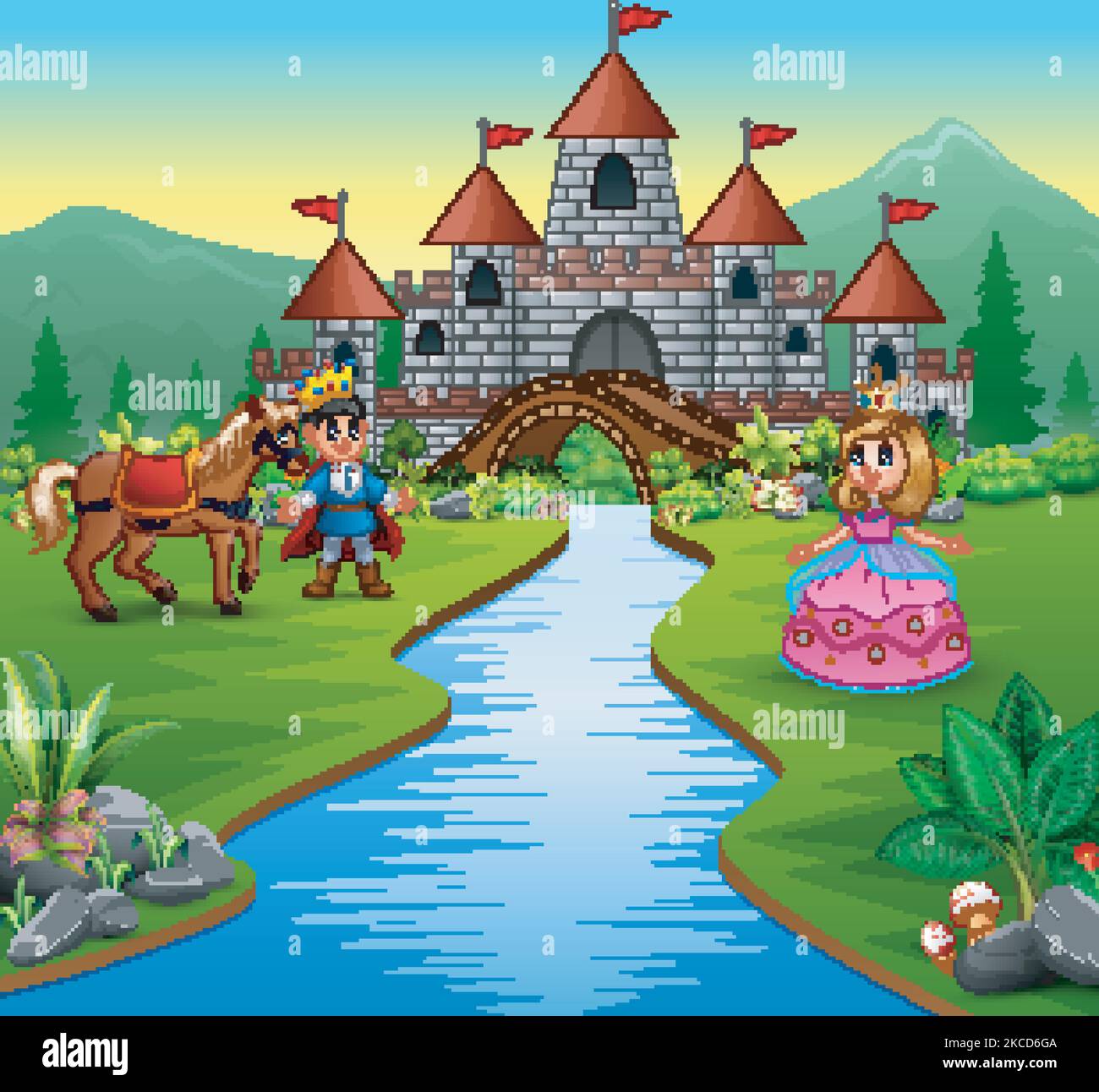 The prince and princess in a beautiful landscape Stock Vector Image ...