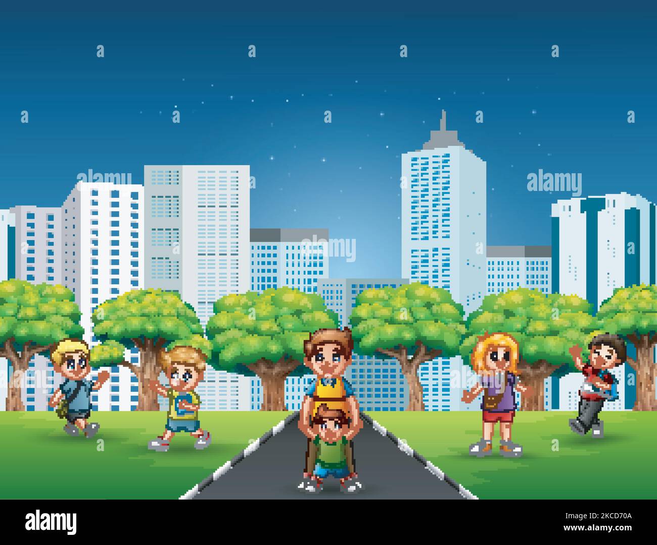 Happy children at the city road Stock Vector Image & Art - Alamy