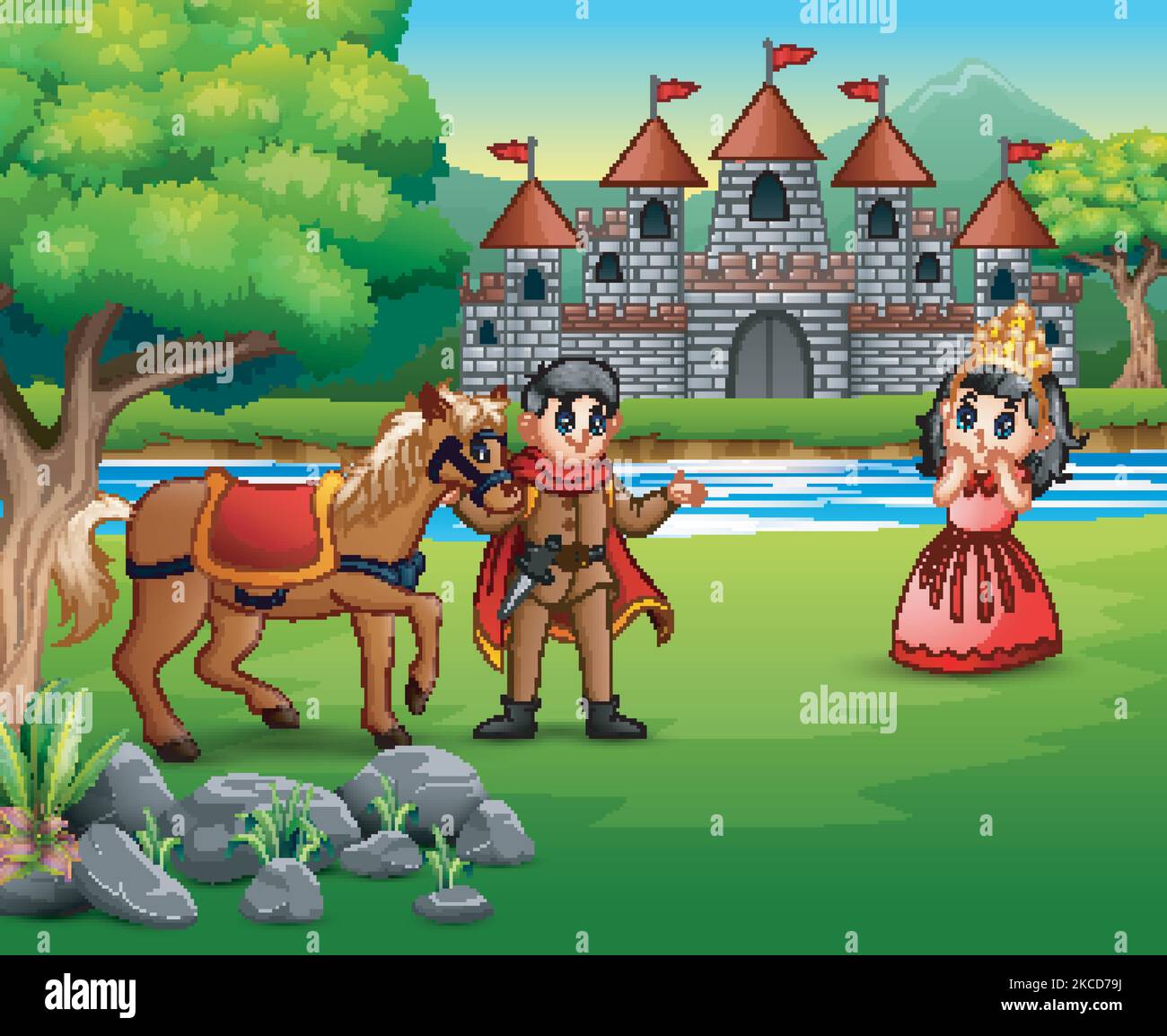 The prince and princess in a beautiful landscape Stock Vector Image ...