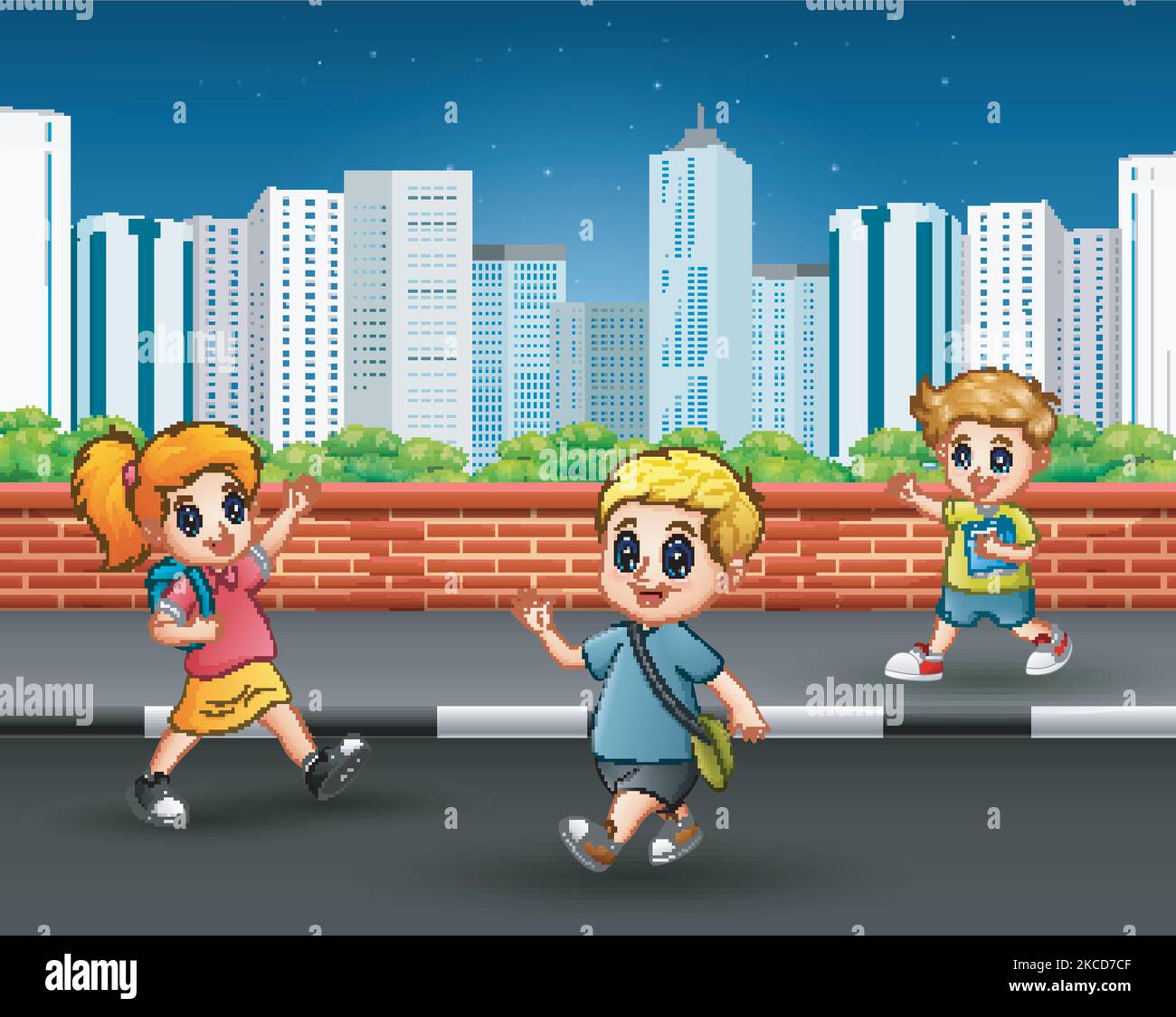School children on the sidewalk with urban scene Stock Vector Image ...