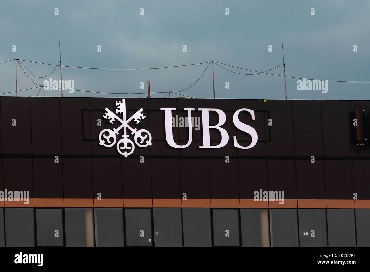UBS logo is seen on the office building in Krakow, Poland on April 21 ...