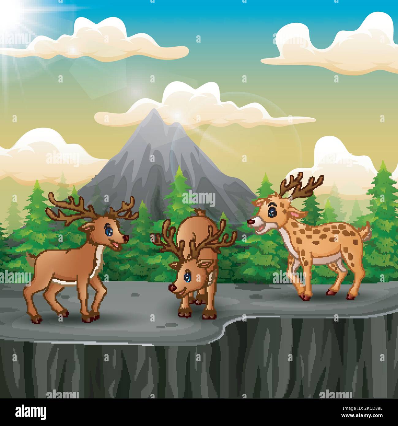 Three deer cartoon on the mountain a cliff Stock Vector Image & Art - Alamy