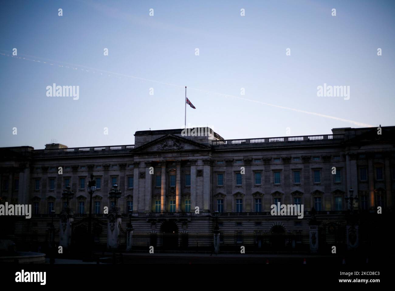 A Union flag flies at half-mast from the roof of Buckingham Palace, as ...