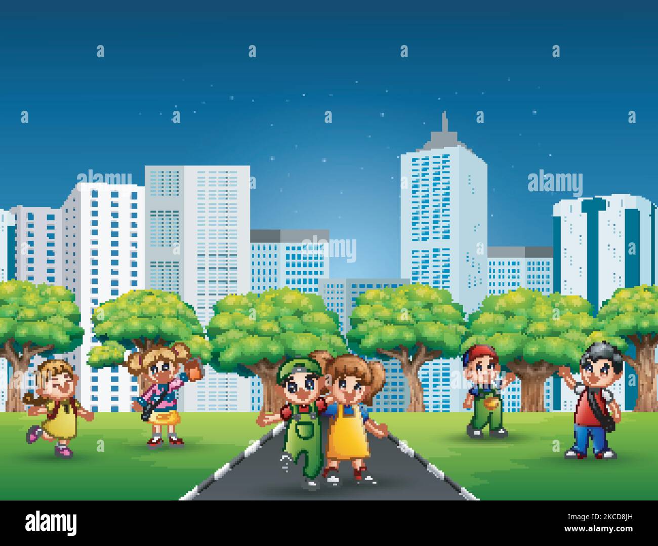 Happy children at the city road Stock Vector Image & Art - Alamy