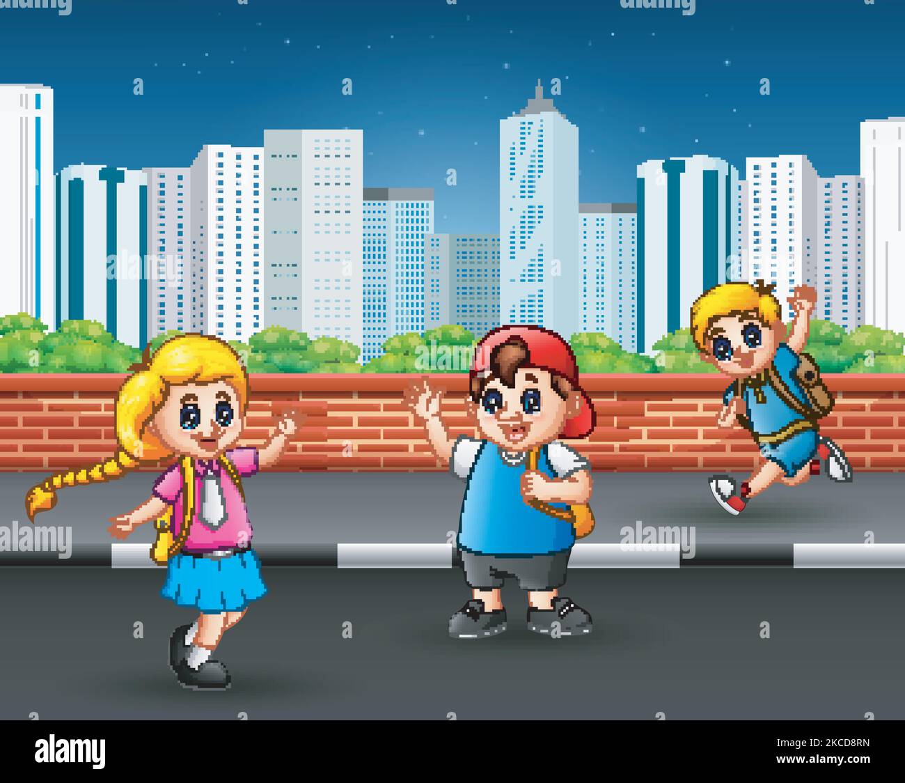 School children on the sidewalk with urban scene Stock Vector Image ...