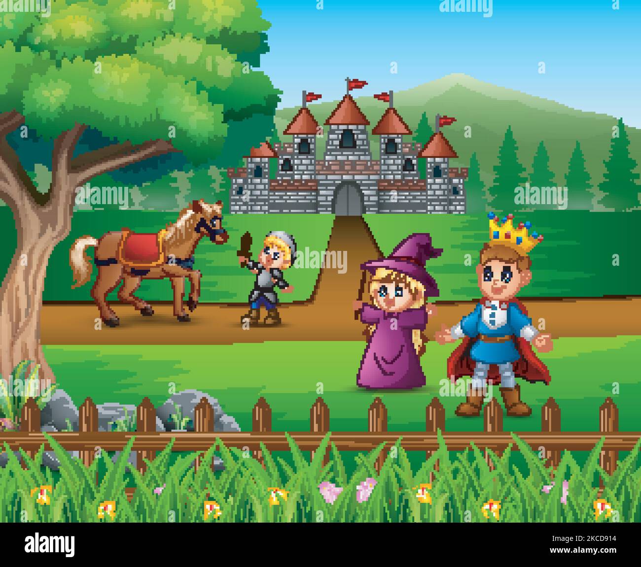 Little knight battling a horse to protect the prince Stock Vector Image ...