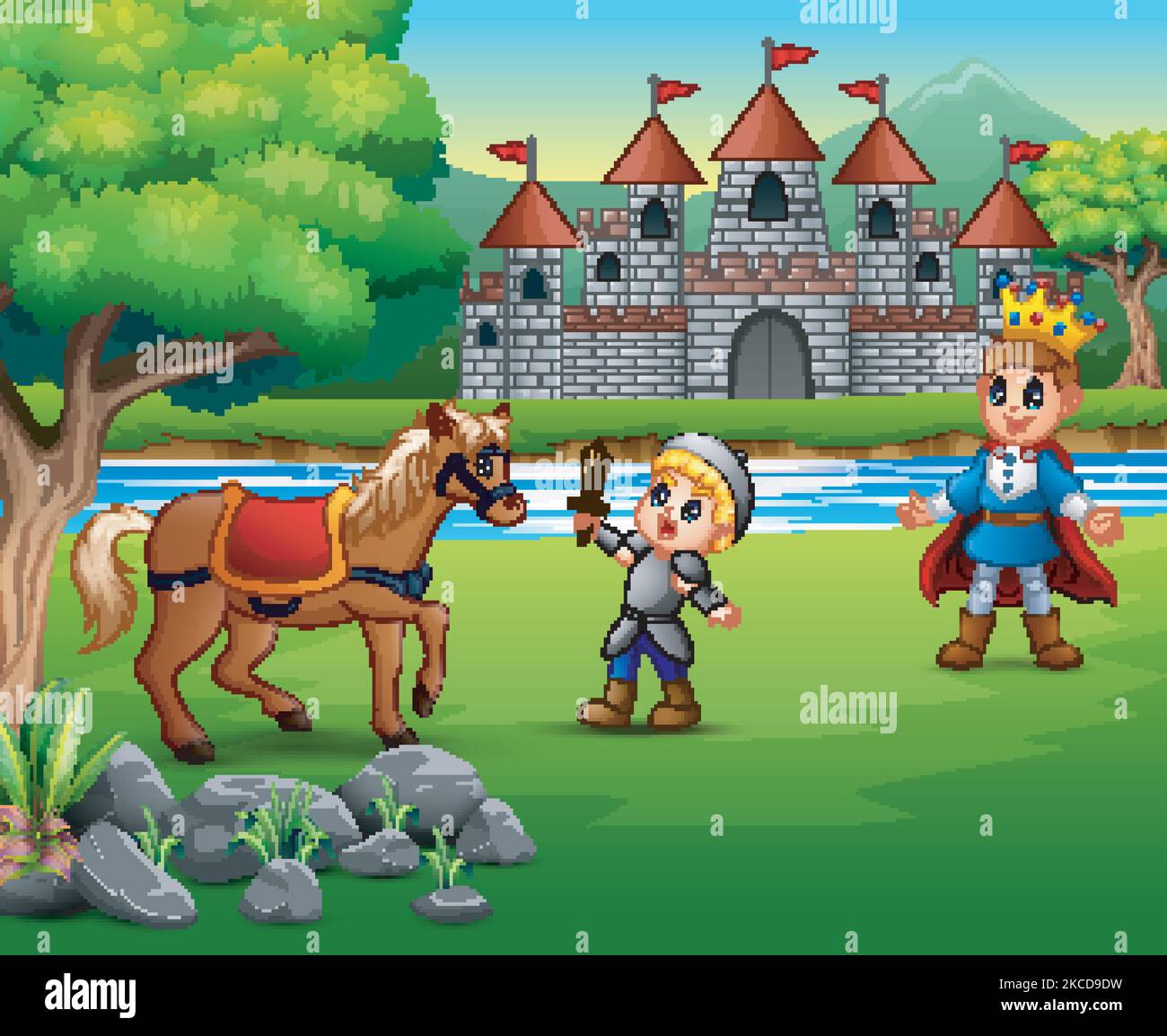 Little knight battling a horse to protect the prince Stock Vector Image ...