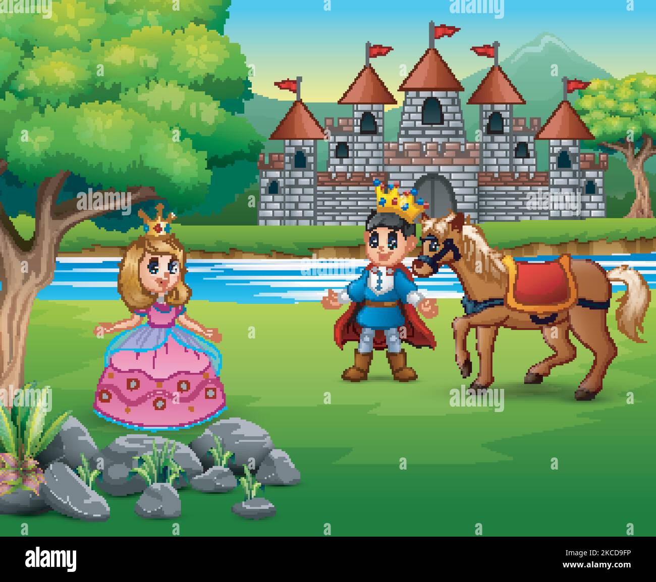 The prince and princess in a beautiful landscape Stock Vector Image ...