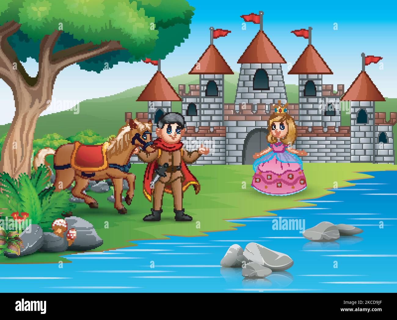 The prince and princess in a beautiful landscape Stock Vector Image ...