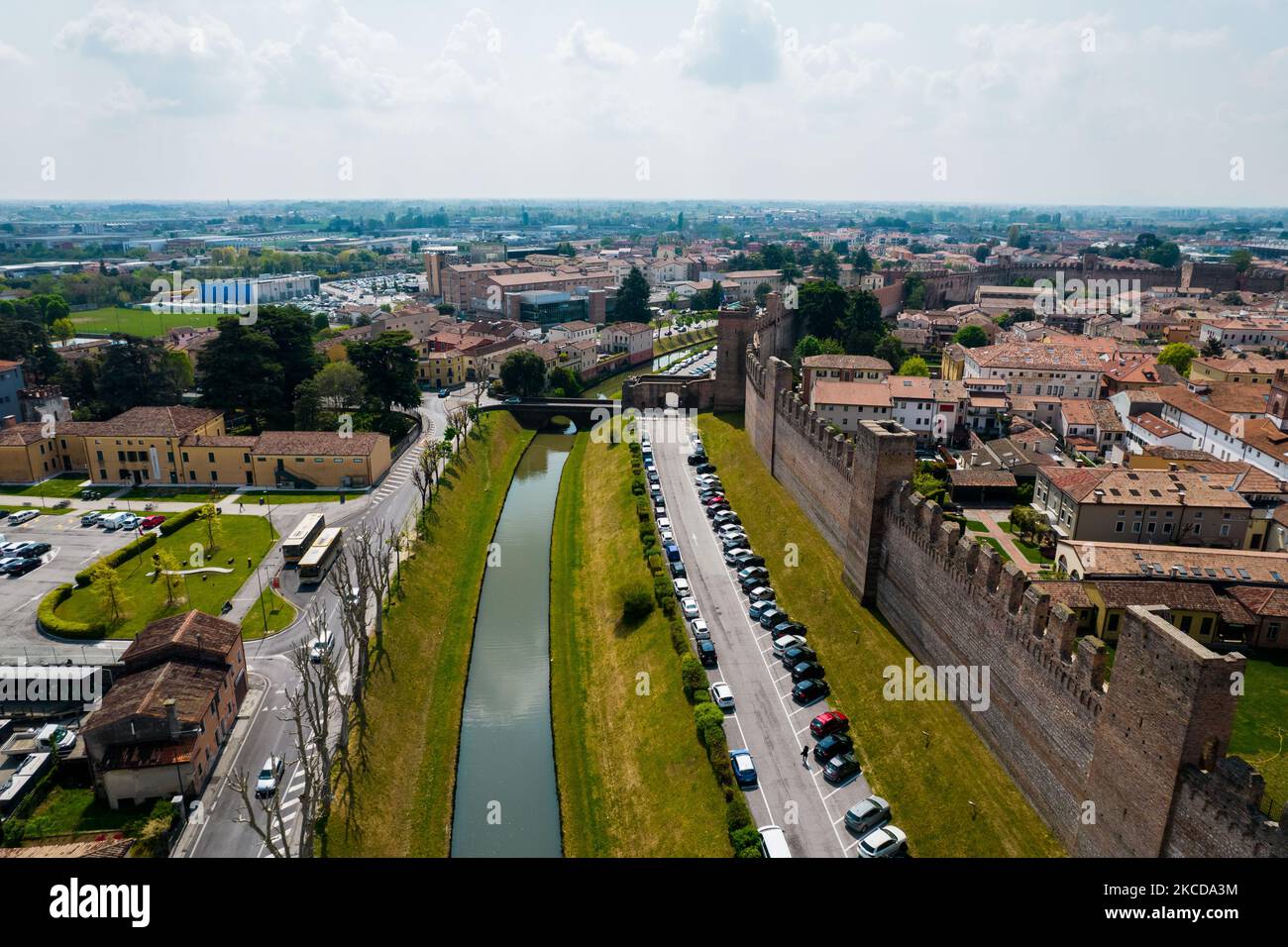 Drone view of the medieval walled city Cittadella, in the province of ...