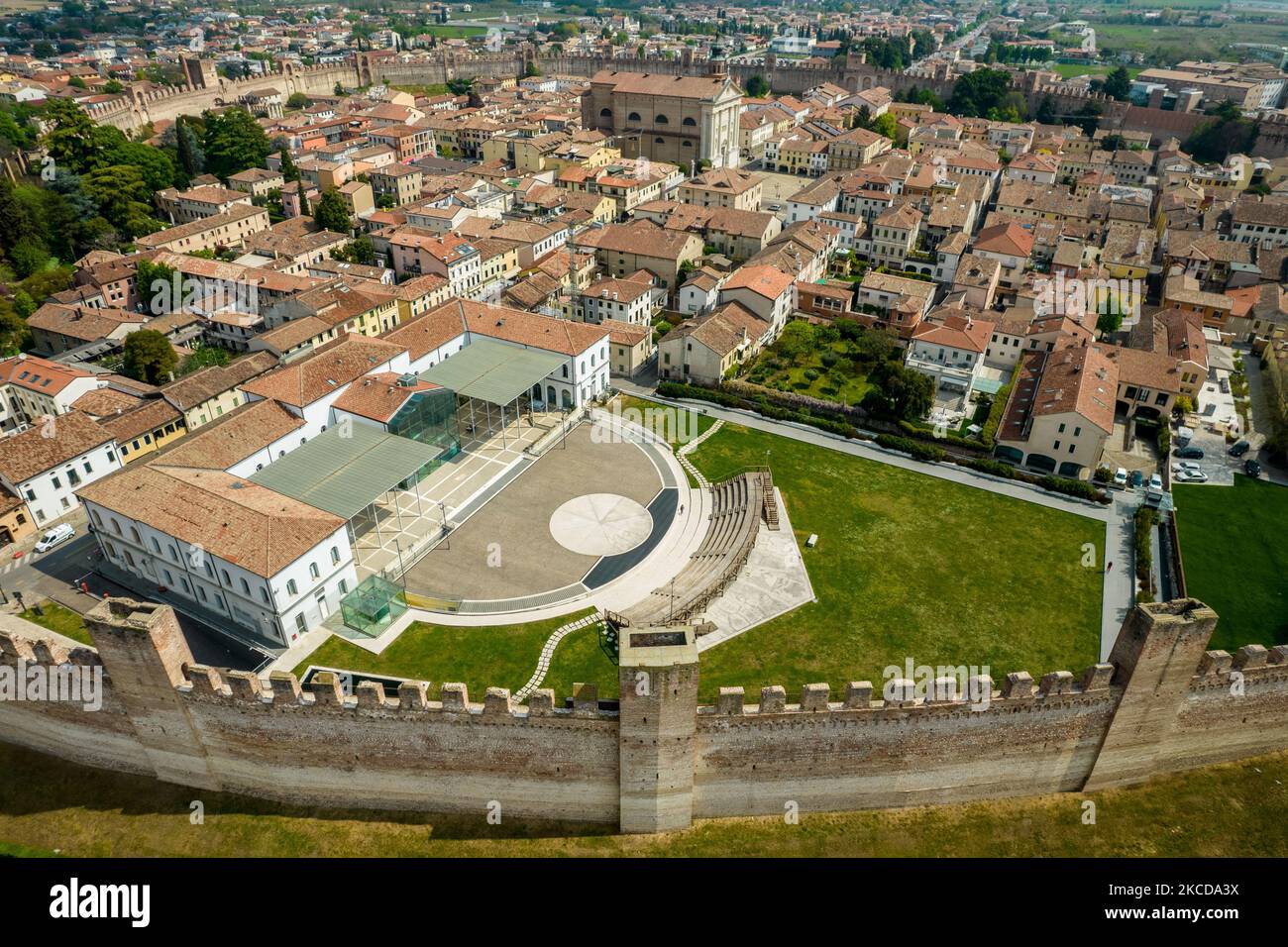 Drone view of the medieval walled city Cittadella, in the province of ...