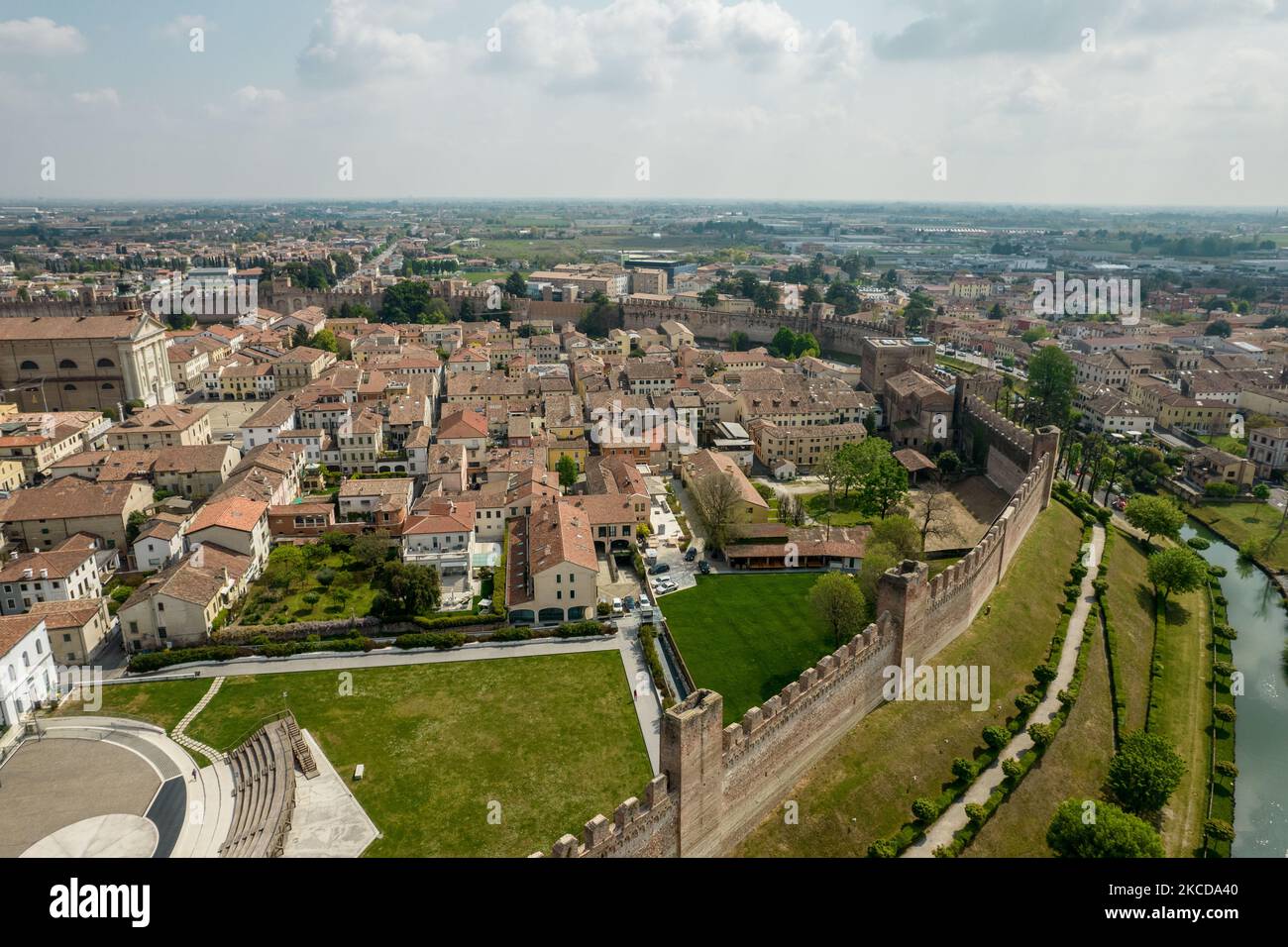 Drone view of the medieval walled city Cittadella, in the province of ...