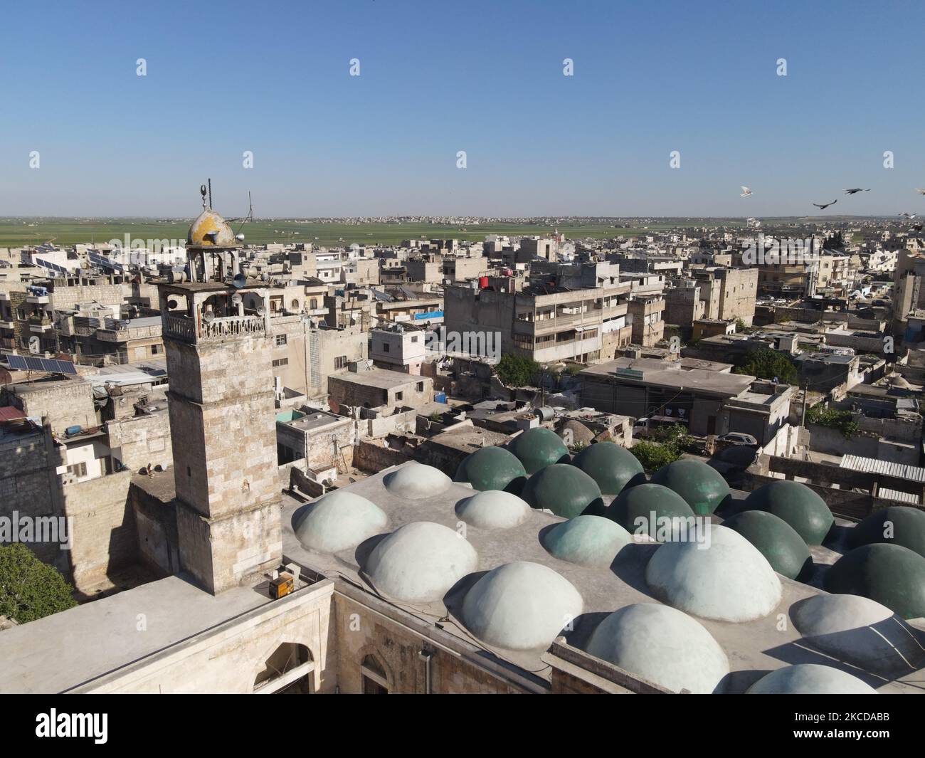 Aerial photos showing the old Maarat Misrin mosque in the northern ...