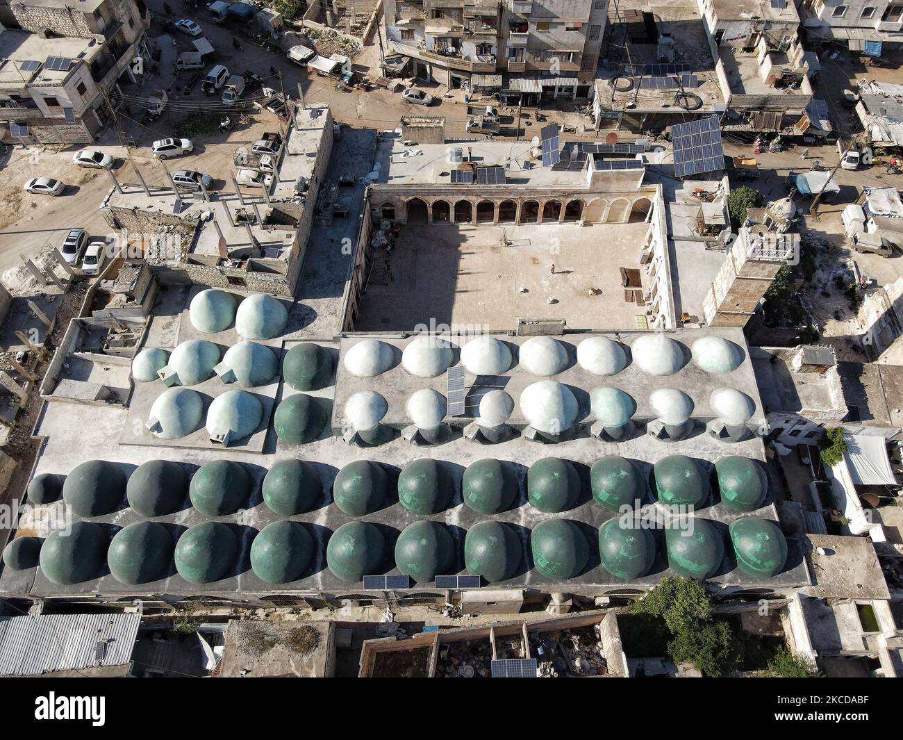 Aerial photos showing the old Maarat Misrin mosque in the northern ...
