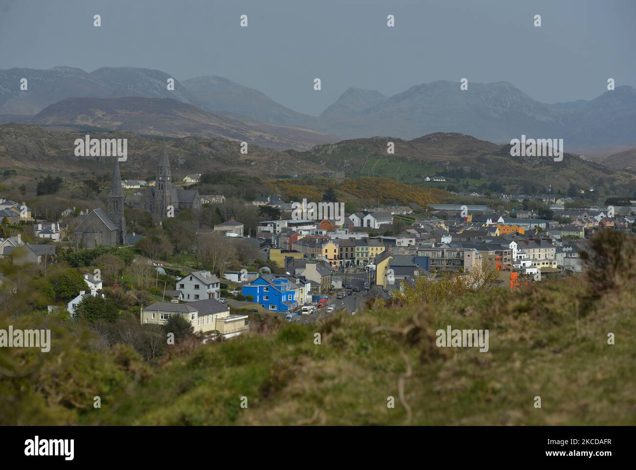 A panoramic view of Clifden from the John D'Arcy Monument during the ...