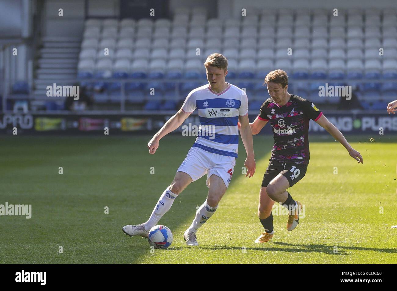 QPRâ€™s Rob Dickie attacks during the Sky Bet Championship match ...