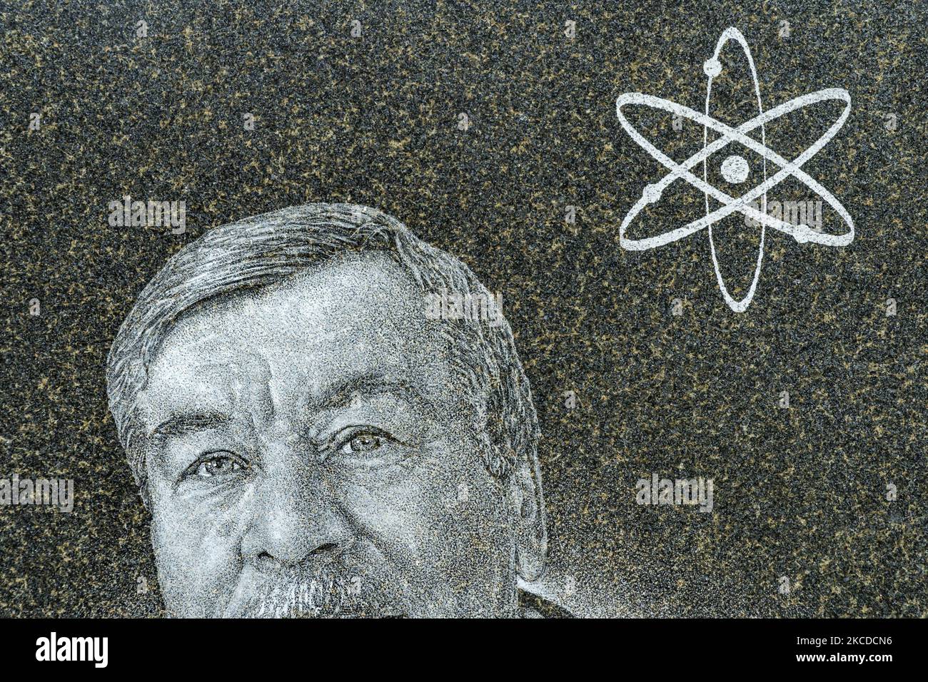 Atom symbol in the tombstone of the main engineer of Chernobyl Plant in ...