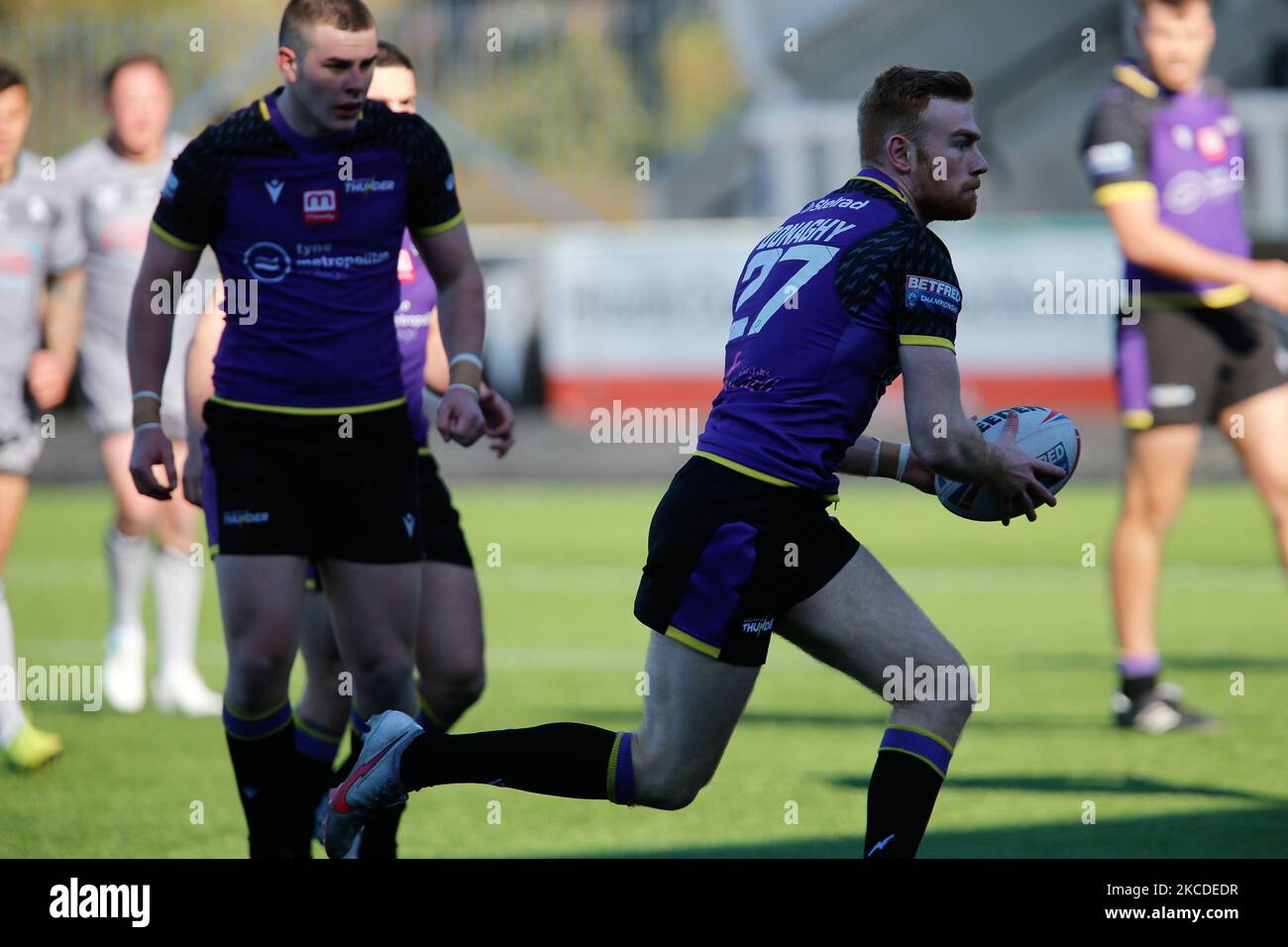 Alex Donaghy of Newcastle Thunder has a run during the BETFRED ...