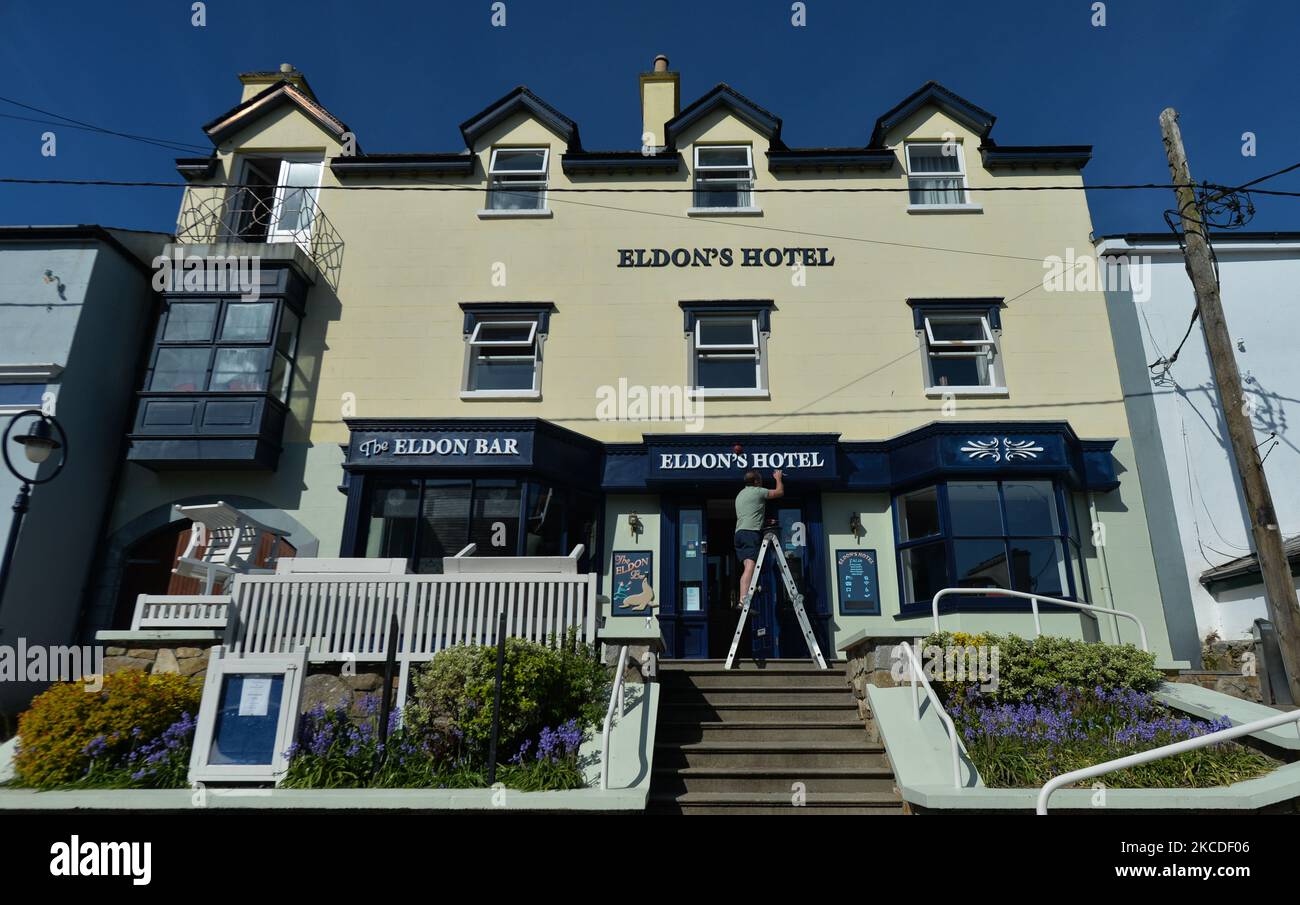 John Bracken, owner of the Eldon's Hotel in Roundstone, cleans hotel ...