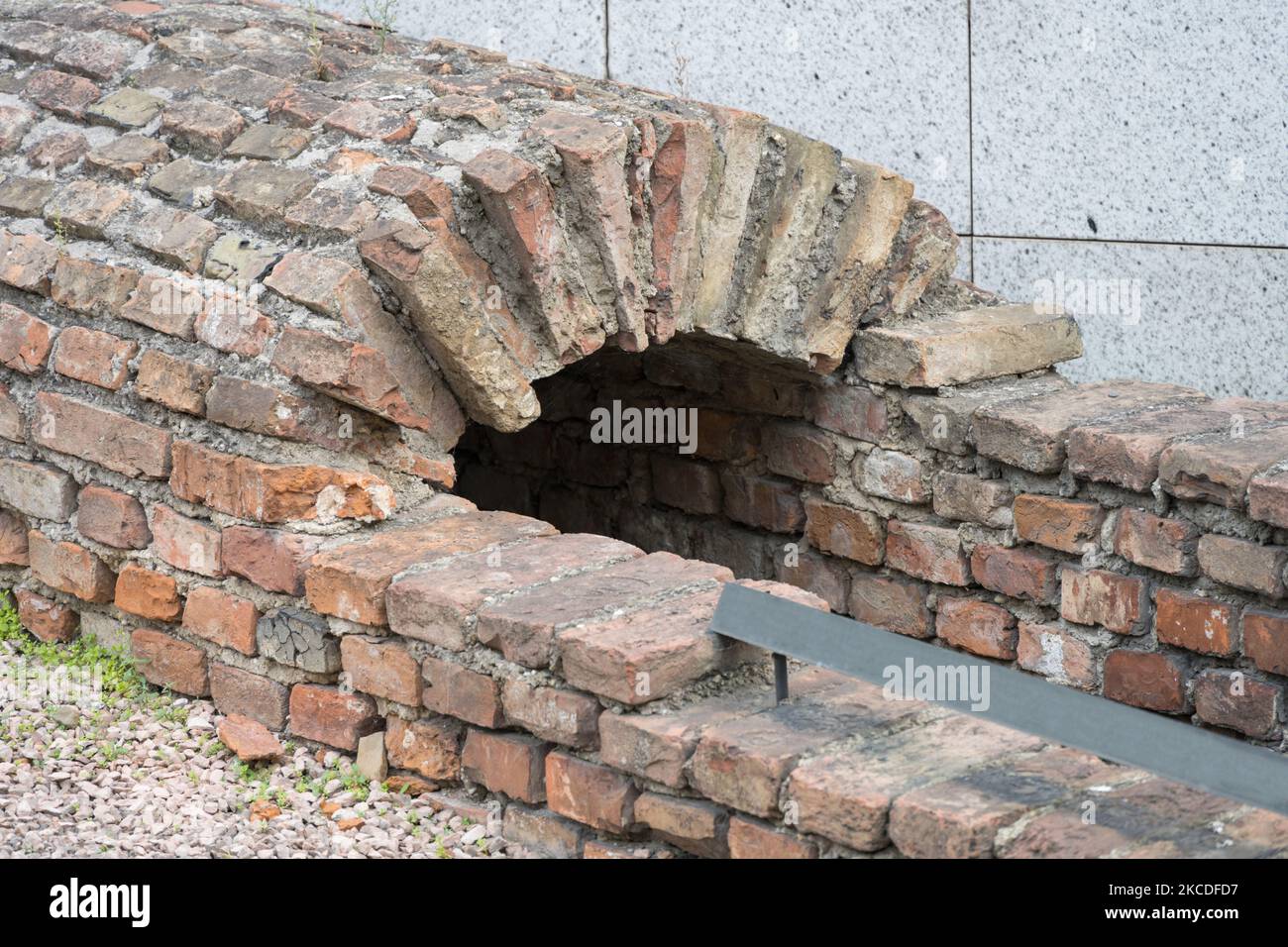 Close up partial view of an old excavation of an old Roman brick built ...
